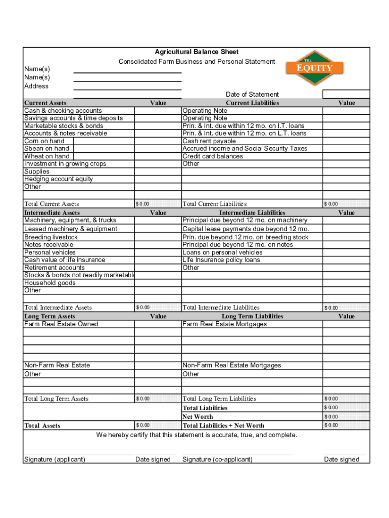 Fillable Online Farm/Ranch Balance Sheet and Cash Flow Statement Fax ...