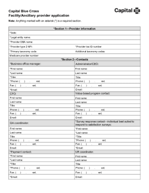 Fillable Online Capital Blue Cross Facility/Ancillary provider ...