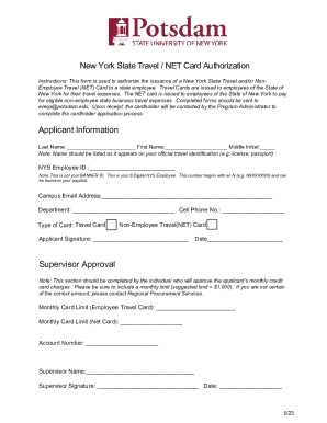 Fillable Online New York State Travel / NET Card Authorization Fax ...