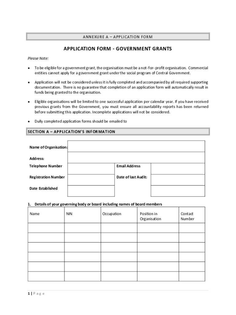 Fillable Online APPLICATION FORM - GOVERNMENT GRANTS Fax Email Print - pdfFiller