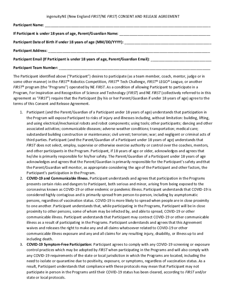 Fillable Online FIRST Consent and Release Form ... Fax Email Print ...