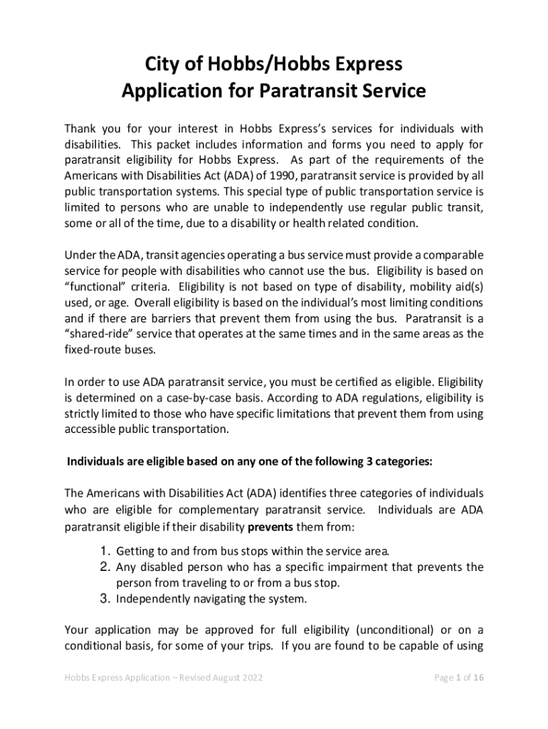 Fillable Online Our Services ADA Paratransit Eligibility How to ...
