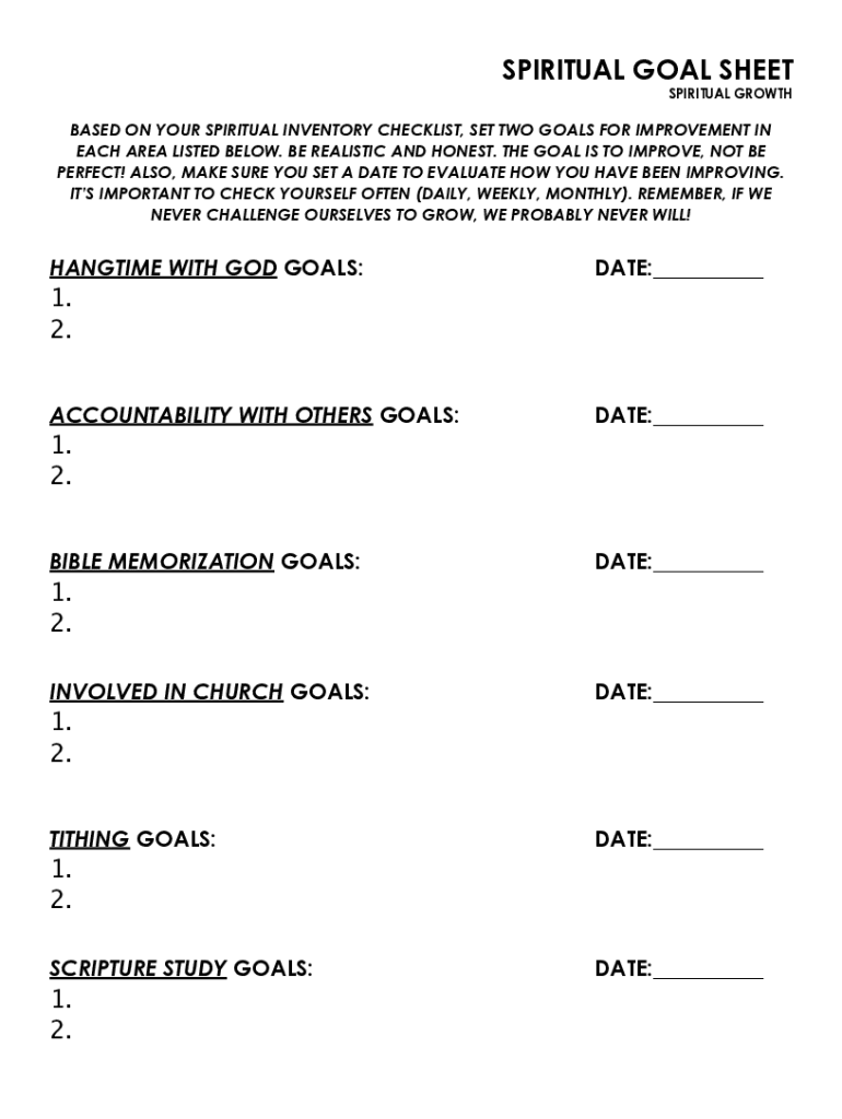 Fillable Online SPIRITUAL GOAL SHEET Fax Email Print - pdfFiller