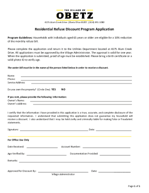 Fillable Online Residential Refuse Discount Form Fax Email Print ...