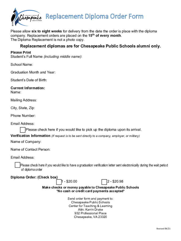 Fillable Online Replacement Diploma Order Form - Edina High School Fax ...