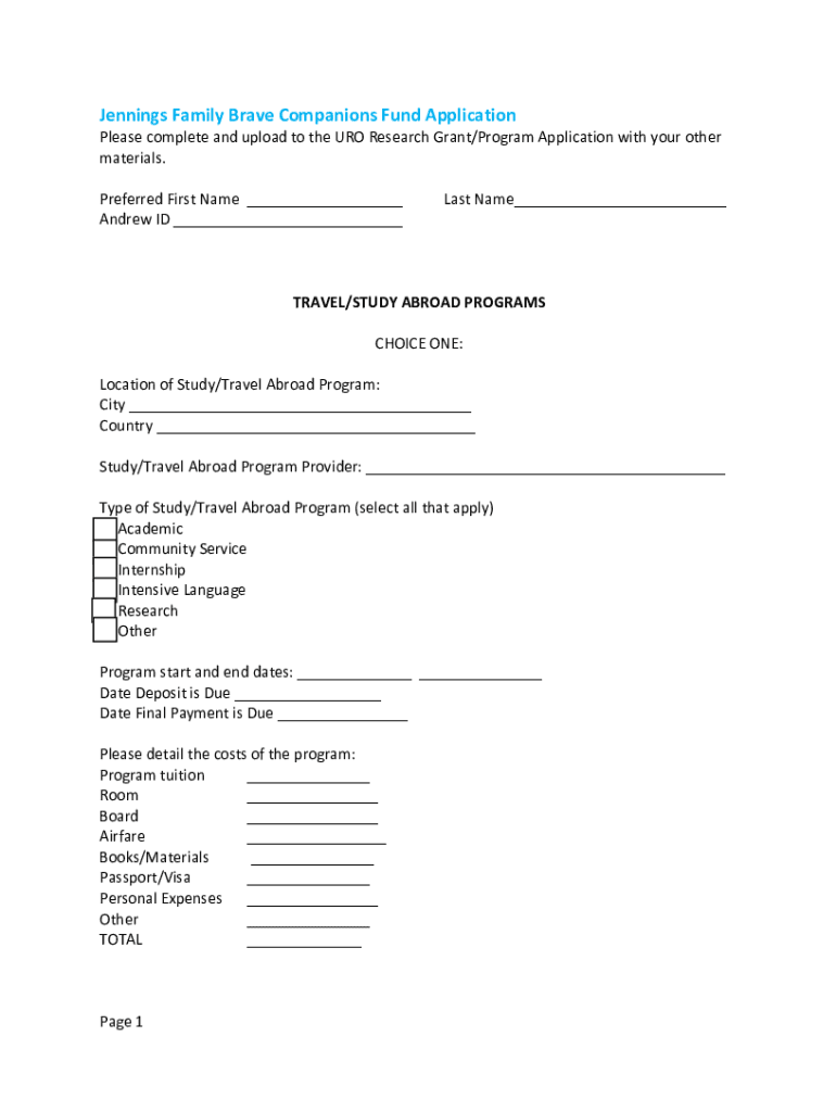 Fillable Online Jennings Family Brave Companions Fund Application Fax ...