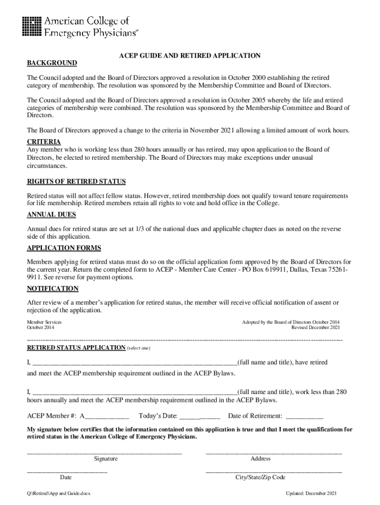 Fillable Online acep guide and retired application Fax Email Print - pdfFiller
