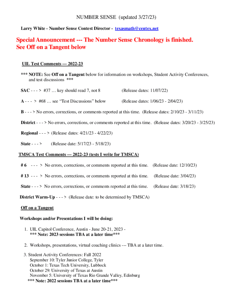 Fillable Online The History of UIL Number Sense. Director Larry White ...