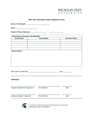 Fillable Online VIPP Class Attendance Waiver Application Form Fax Email ...