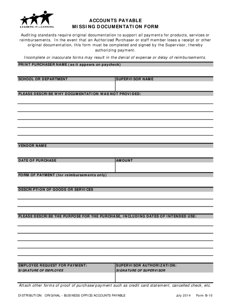 Fillable Online Missing Documentation Form Fax Email Print - pdfFiller