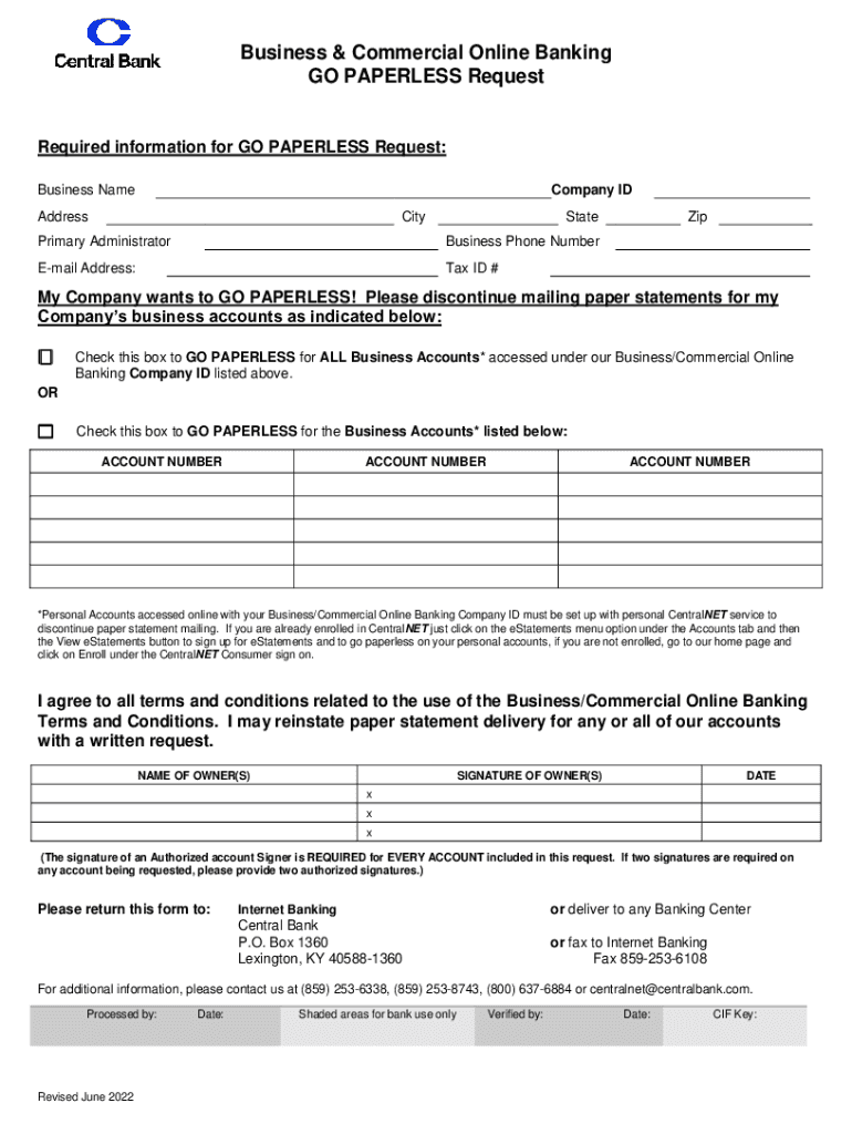 Fillable Online Business & Commercial Online Banking GO PAPERLESS ...