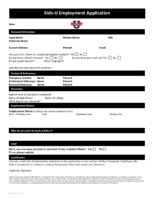 Fillable Online Kids-U Employment Application Fax Email Print - pdfFiller