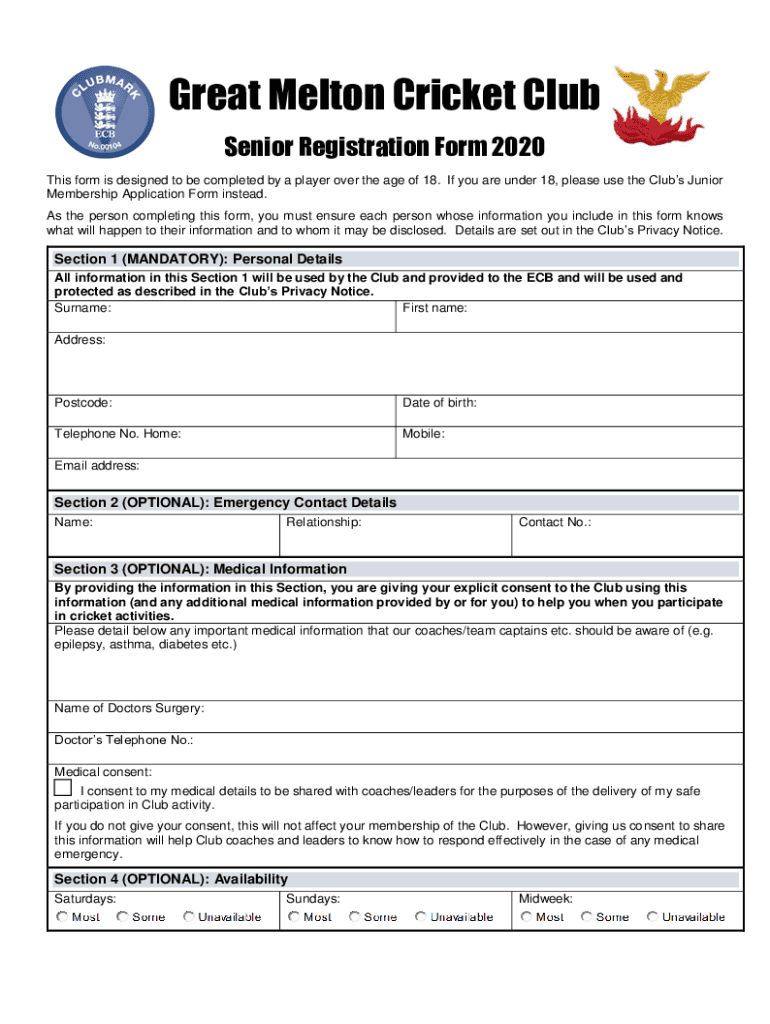 Fillable Online Subs, Forms and Club Kit - Bledlow Village Cricket Club ...