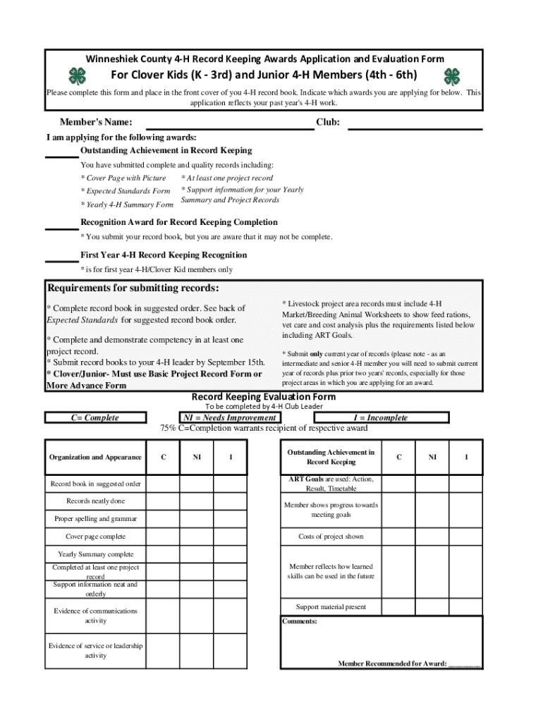 Fillable Online For Clover Kids (K - 3rd) and Junior 4-H Members (4th ...