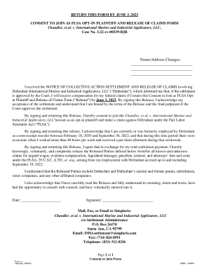 Fillable Online FLSA OPT-IN FORM AND RELEASE OF CLAIMS Fax Email Print ...