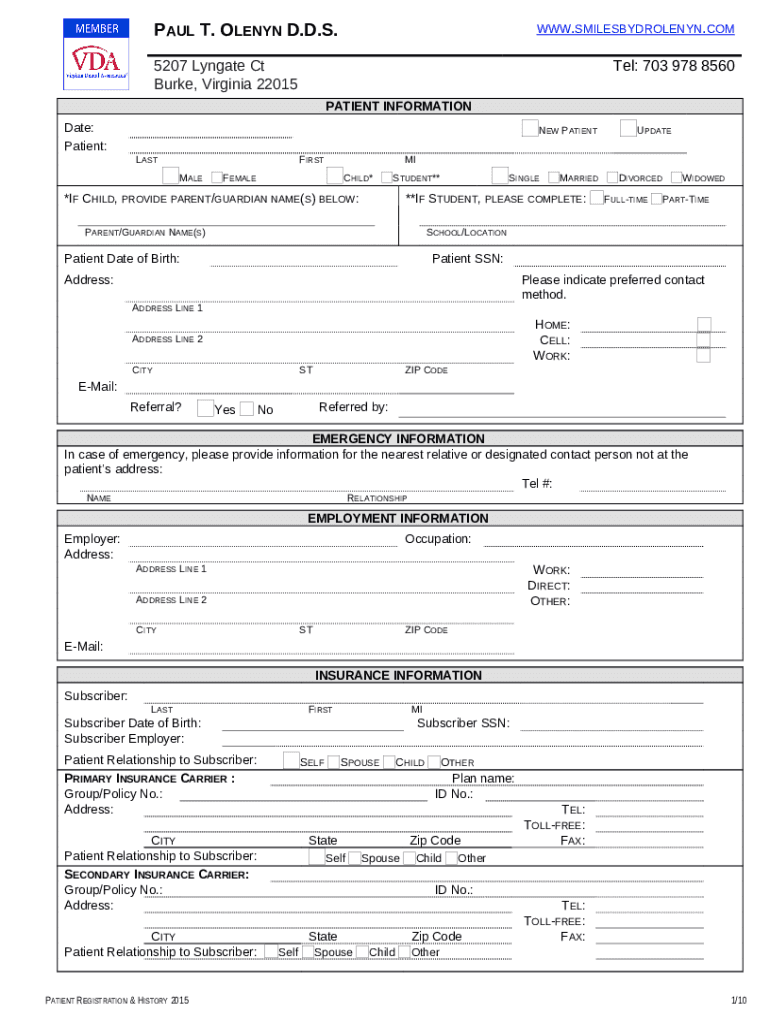s - Patient Registration & History Doc Template | pdfFiller
