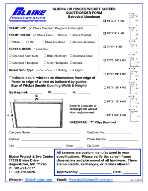 Fillable Online SLIDING OR HINGED WICKET SCREEN QUOTE/ORDER FORM ...