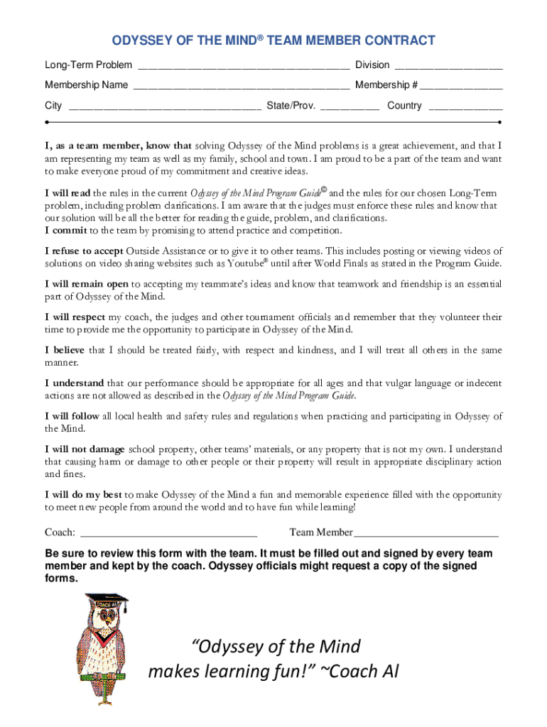 Fillable Online Team Contract - Coach Al Fax Email Print - pdfFiller