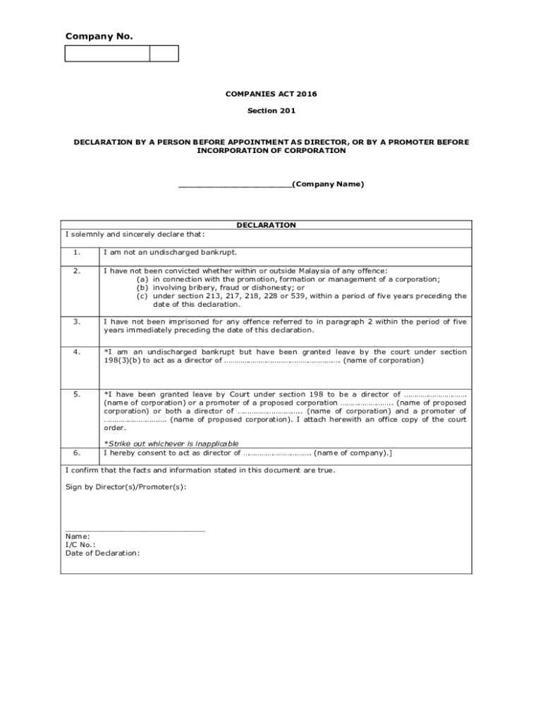 Fillable Online SCH C S 201 Declaration by Person Before Appointment ...