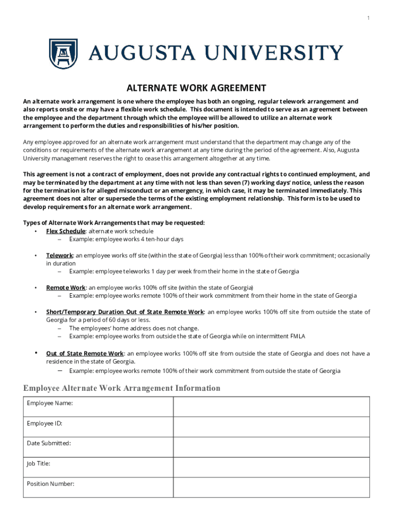 Fillable Online FLEXIBLE WORK AGREEMENT Fax Email Print - pdfFiller