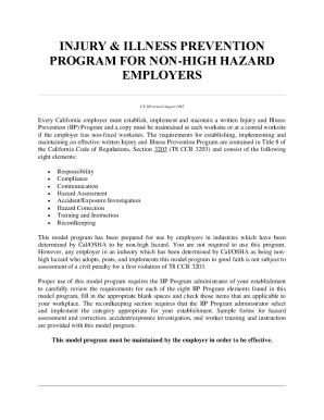 Fillable Online Injury and Illness Prevention Model Program For Non ...