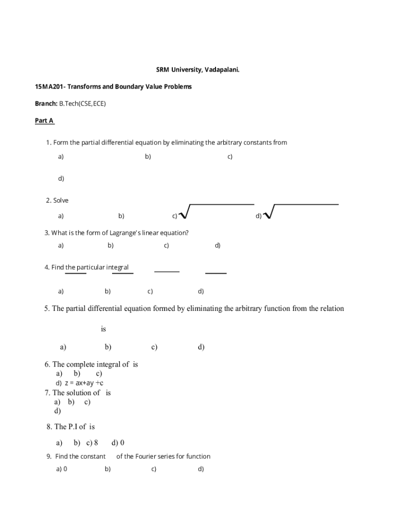 Fillable Online b) c) d) 3. What is the form of Lagrange s linear equation? a ... Fax Email ...