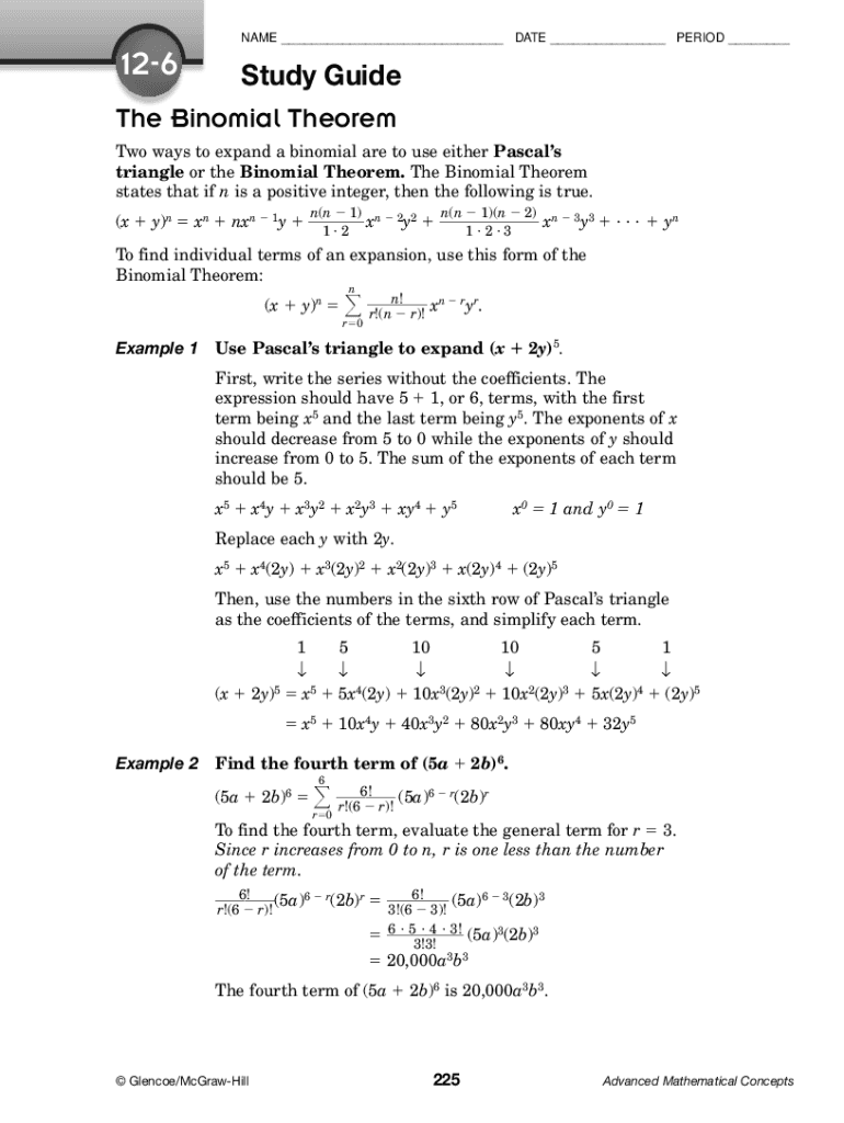 Fillable Online IB Math SL Y1 - Pascal's Triangle and Binomial ...