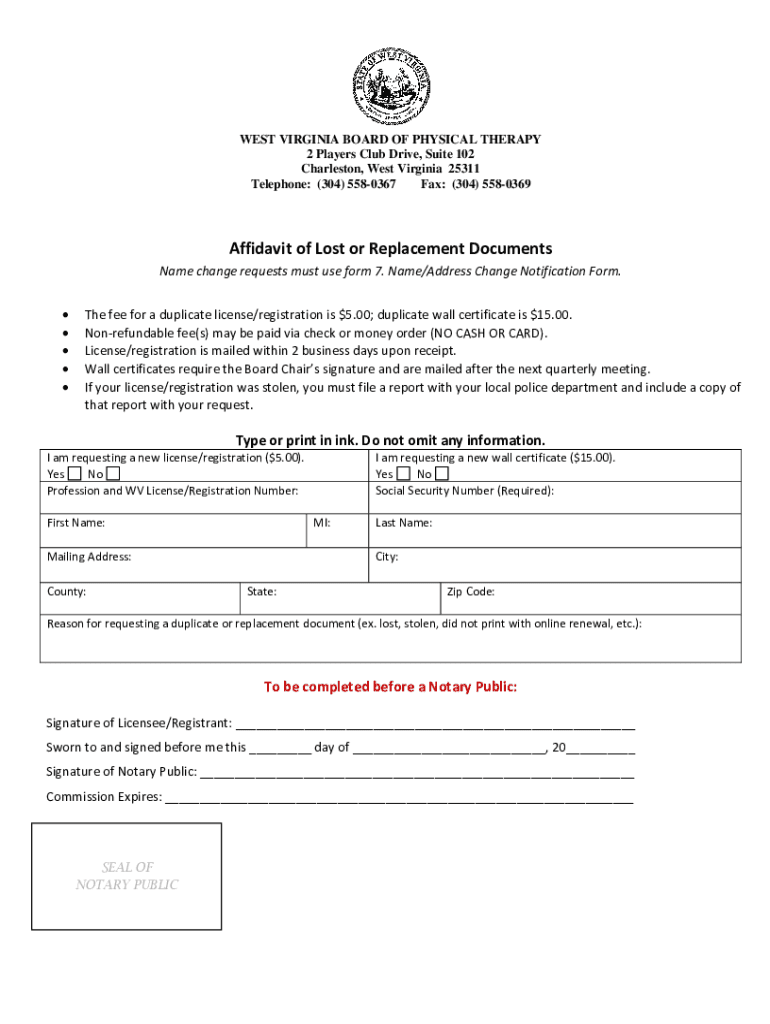 Fillable Online Affidavit of Lost or Replacement Documents 51118 Fax Email Print - pdfFiller