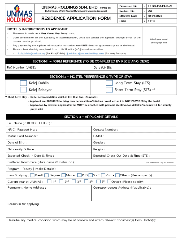 Fillable Online RESIDENCE APPLICATION FORM Fax Email Print - pdfFiller
