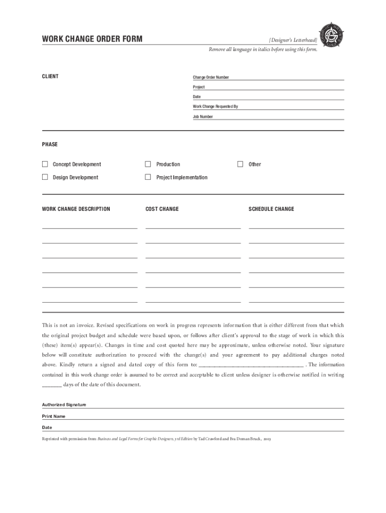 Fillable Online Work Change Order Form Template Fax Email Print - pdfFiller