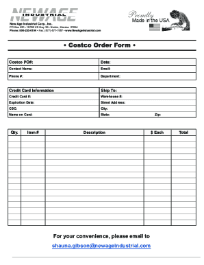 Fillable Online *Costco Order Form* Fax Email Print - pdfFiller