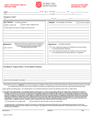 Fillable Online events sauss ADULT VOLUNTARY HEALTH HISTORY FORM THE ...
