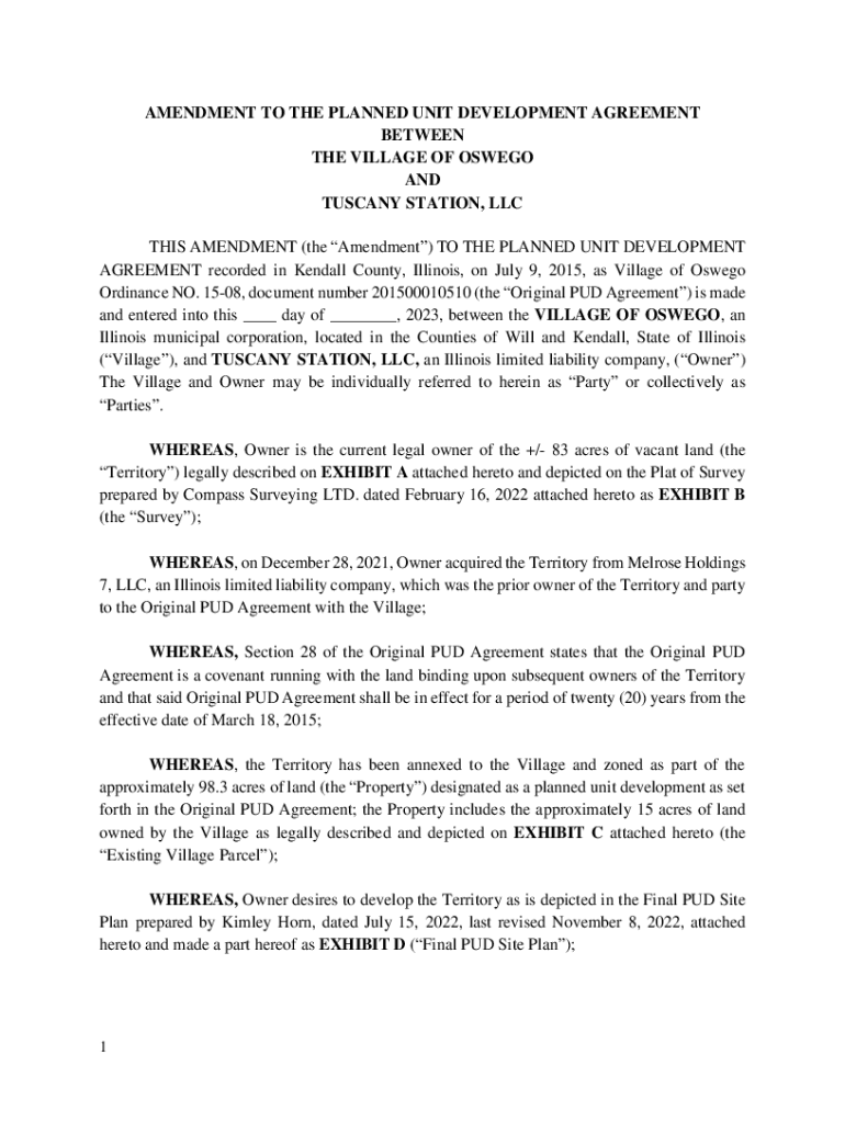 Fillable Online amendment to the planned unit development agreement Fax Email Print - pdfFiller