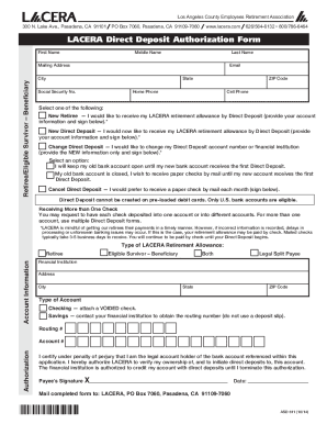 Fillable Online Direct Deposit Authorization Form. Retired members and their survivors submit ...