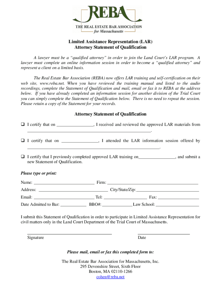 Fillable Online Limited Assistance Representation (LAR) Attorney ...