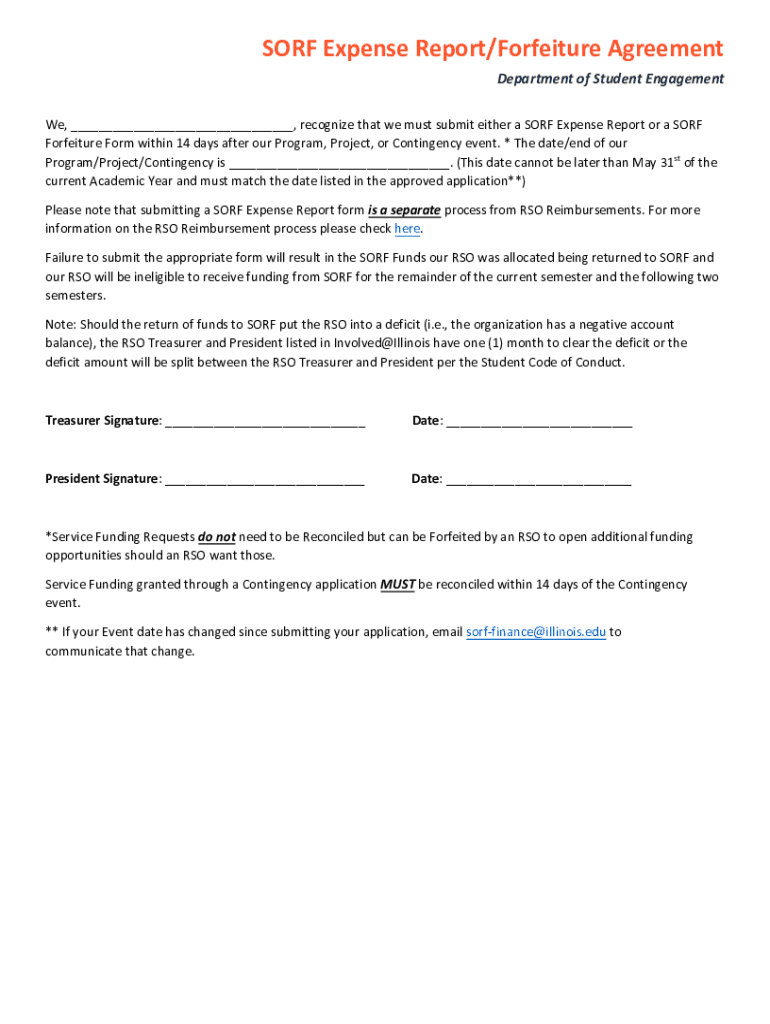 Fillable Online SORF Expense Report/Forfeiture Agreement Fax Email ...