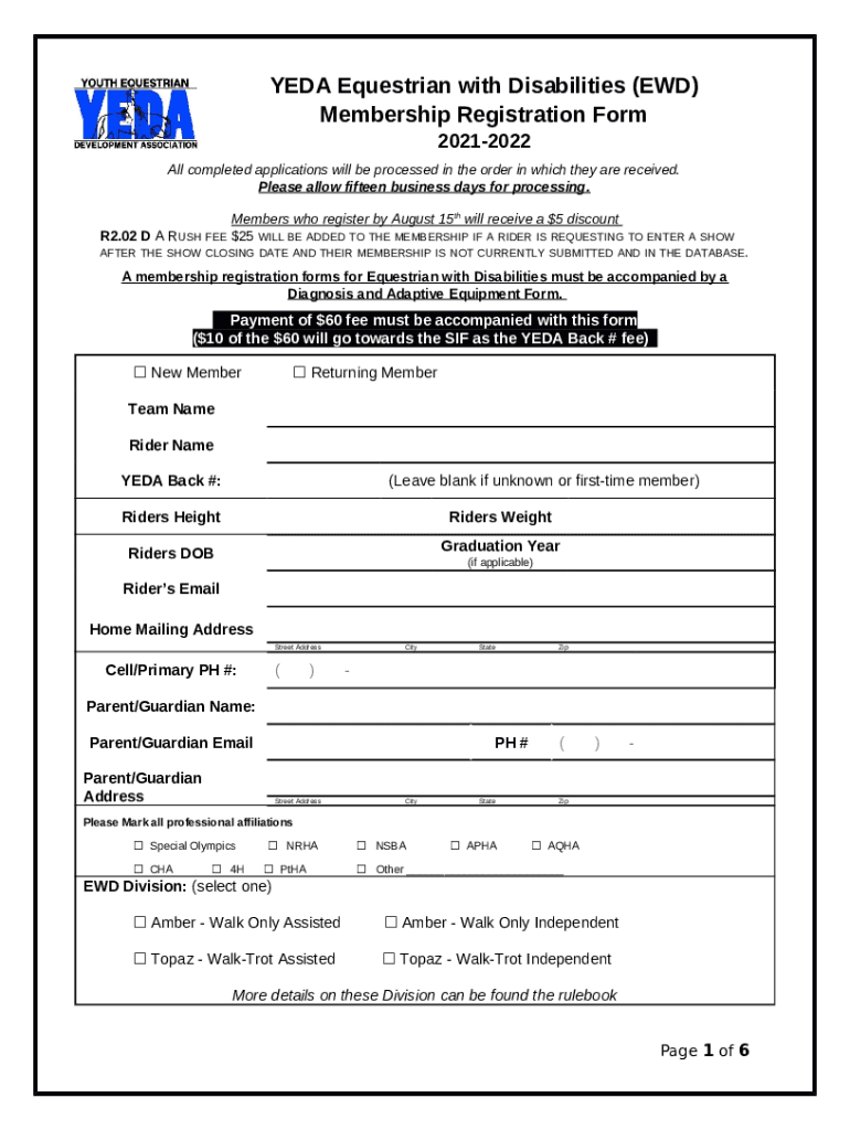 YEDA Equestrian with Disabilities (EWD) Membership Registration Doc ...