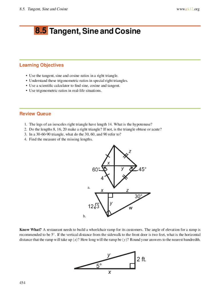 Fillable Online Sine, Cosine, Tangent ( Read ) - Right Triangle ...