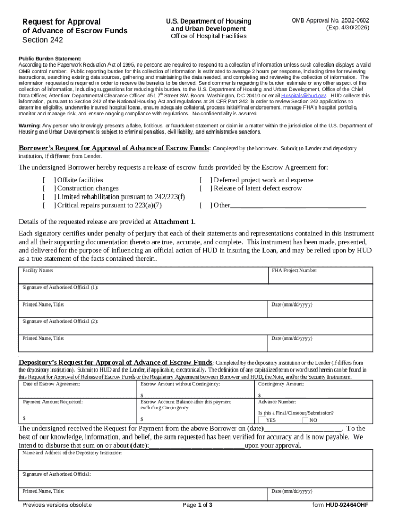 Request for Approval of Advance of Escrow Funds Section ... Doc ...