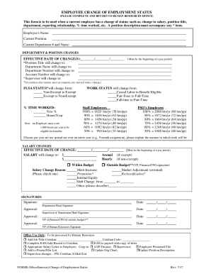 Fillable Online Employee Change of Status Form Fax Email Print - pdfFiller