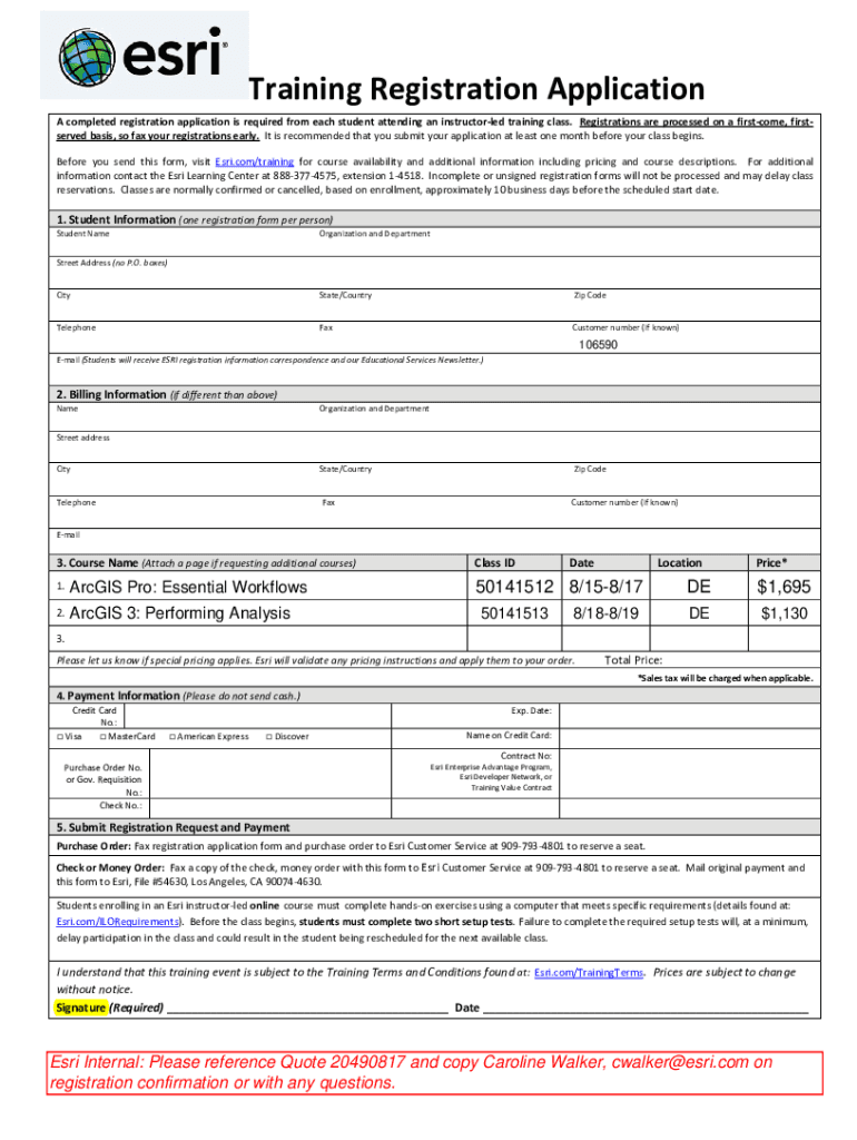 Fillable Online Esri Training Registration Application. Esri Training ...