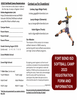 Fillable Online 2023 Softball Camp Registration (Turn in this form to ...