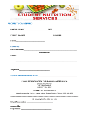 Fillable Online Yuba City Unified School District - Refund Request Fax ...
