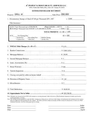 Fillable Online estimated seller net sheet Fax Email Print - pdfFiller
