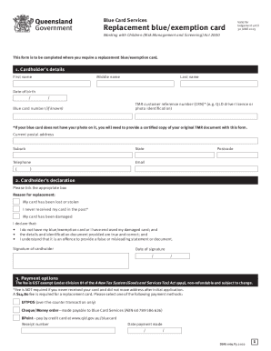 Fillable Online Blue cards and exemption cards for Licensed Care ...