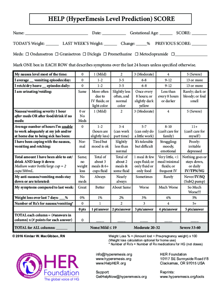 Fillable Online HyperEmesis Level Prediction (HELP Score) Identifies ... Fillable Online HyperEmesis Level Prediction (HELP Score) Identifies ...