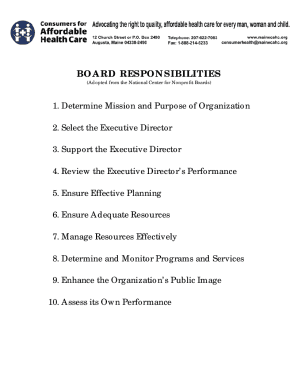 Fillable Online The 10 roles and responsibilities of a nonprofit Board ...