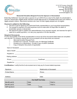 Fillable Online Memorial Donation Request Form for Spouse or Descendant ...