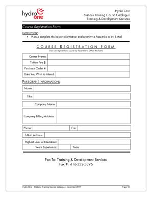 Fillable Online Hydro One Stations Training Catalogue Registration Form Nov 2017.docx Fax Email ...