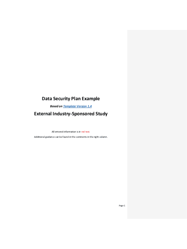 Fillable Online Data Security Plan Example External Industry-Sponsored ...